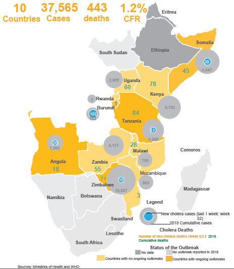 Cholera and AWD outbreak bulletin in Eastern and Southern Africa, as of ...